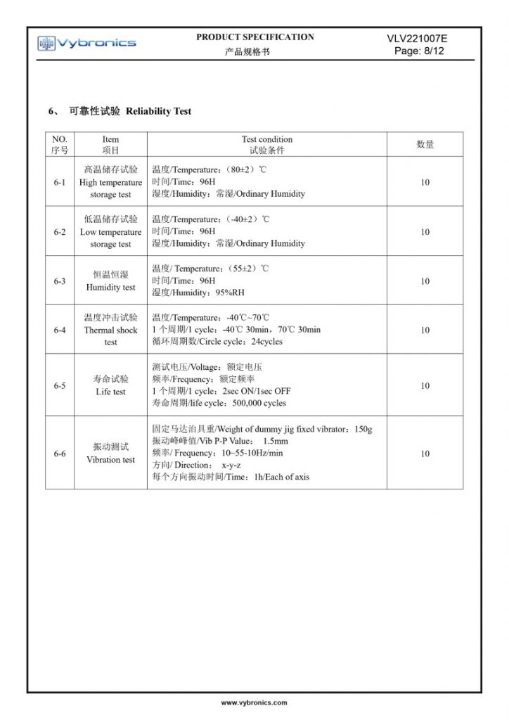 VLV221007E - 230hz , 8 Grms LRA Linear Vibration Motor | Vybronics